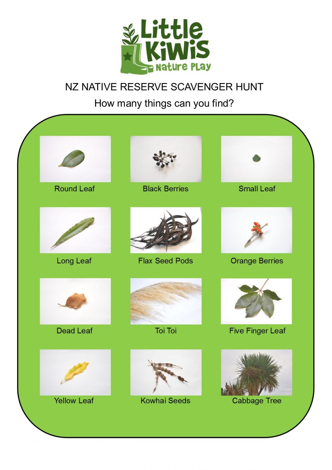 FREE Nature Scavenger Hunts - Little Kiwis Nature Play